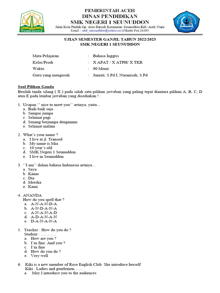 Bahasa Inggris - X TKR, X Atph, X Apat | PDF