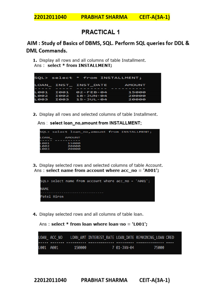 Practical 1 DBMS Uvpce | PDF