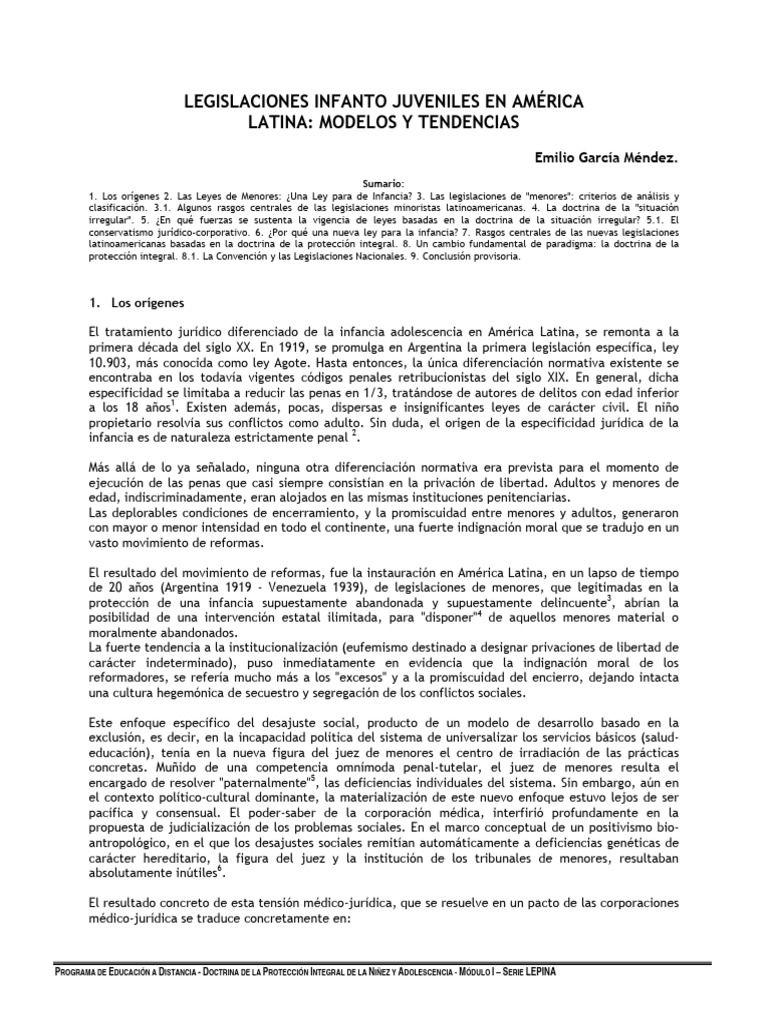 Legislaciones Infanto Juveniles en America Latina | PDF