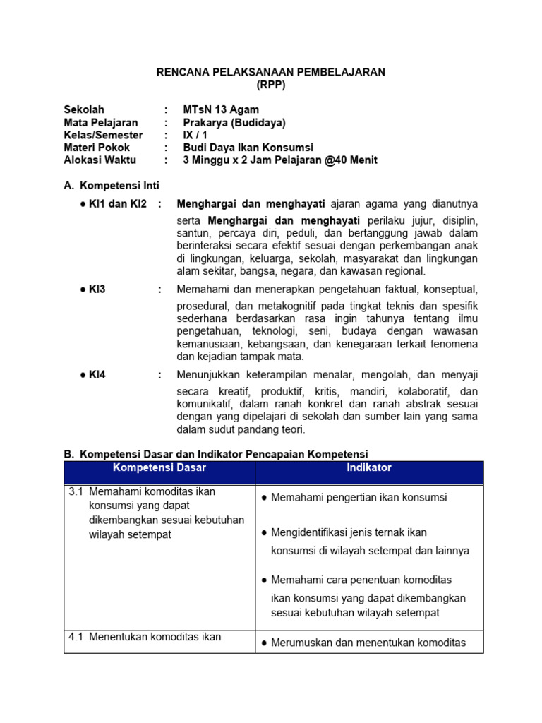 RPP 3 Budi Daya Ikan Konsumsi | PDF