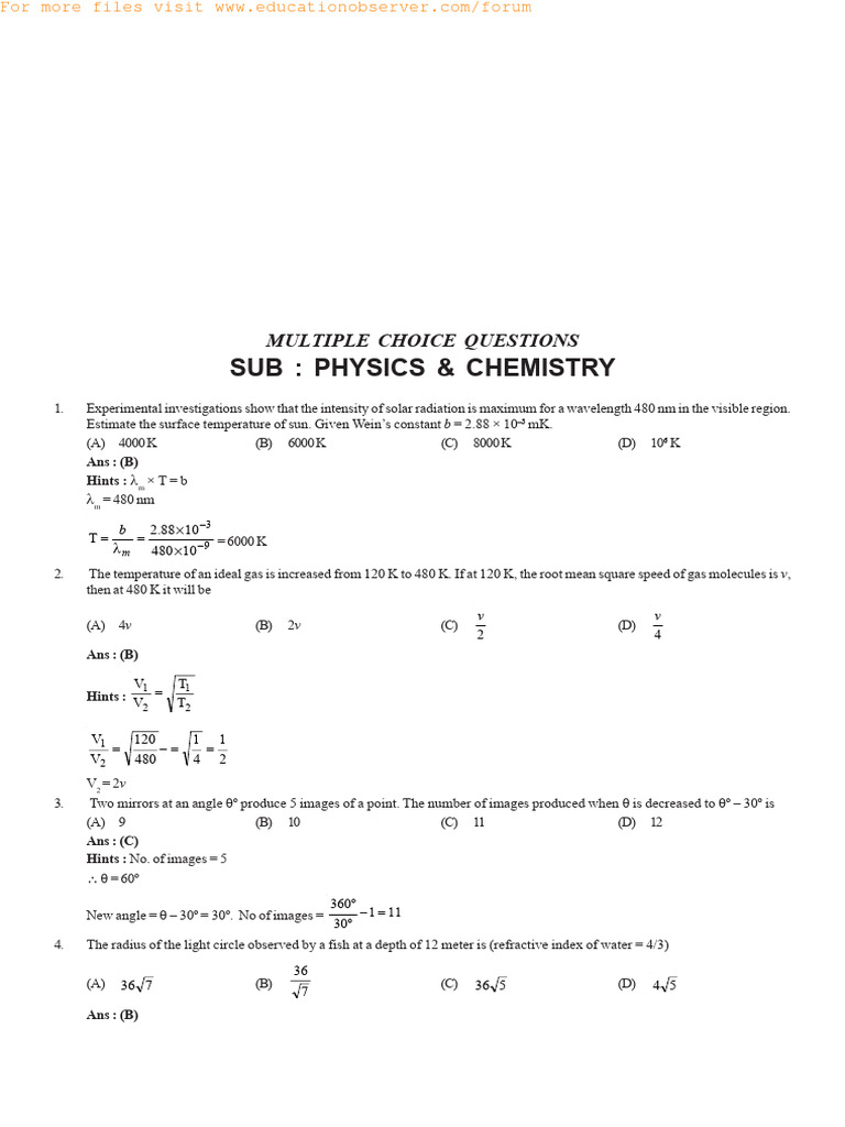 WBJEE-JEM 2010 Previous Year Question Paper With Solutions | PDF