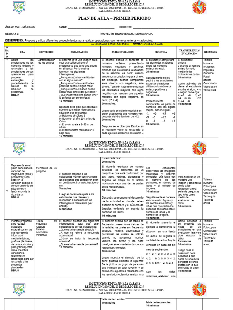 Formato Plan de Aula | PDF | Entero | Ángulo