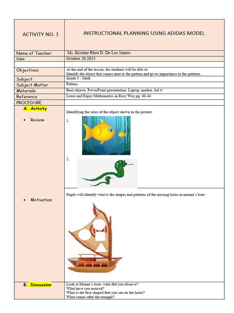 Sample Adidas Lesson Plan | PDF | Teaching Methods & Materials