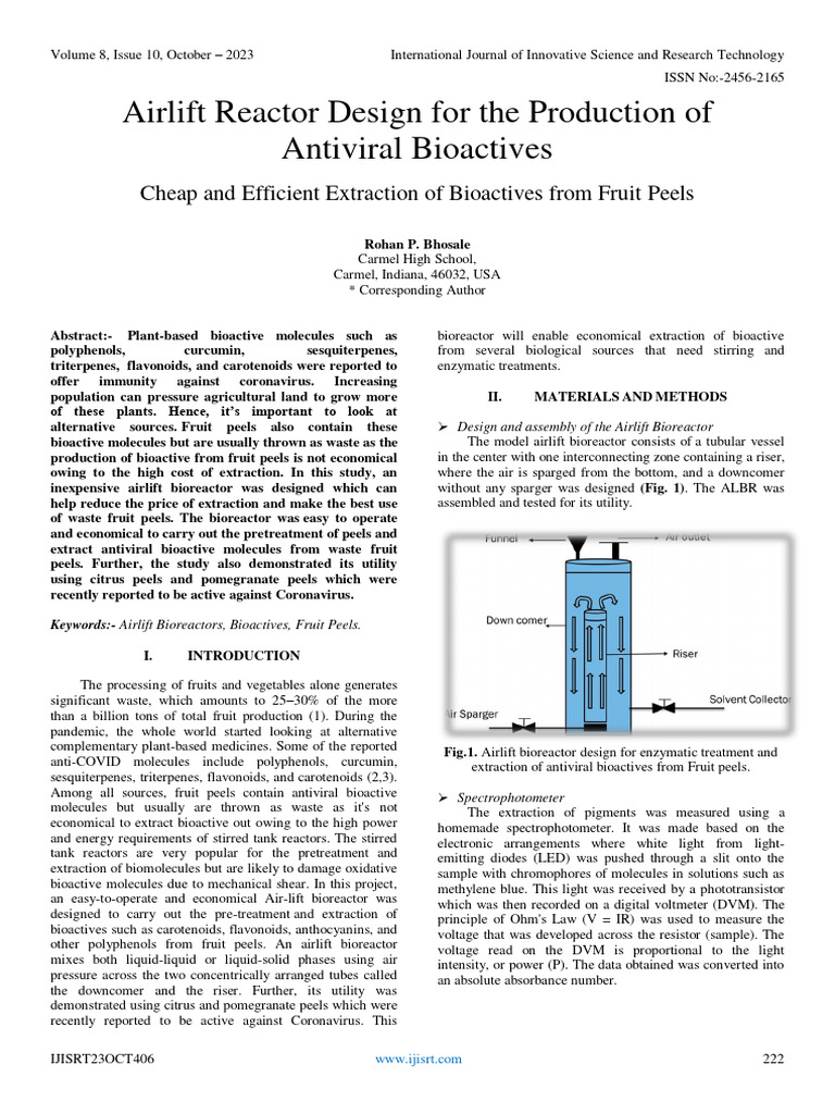 Airlift Reactor Design For The Production of Antiviral Bioactives | PDF