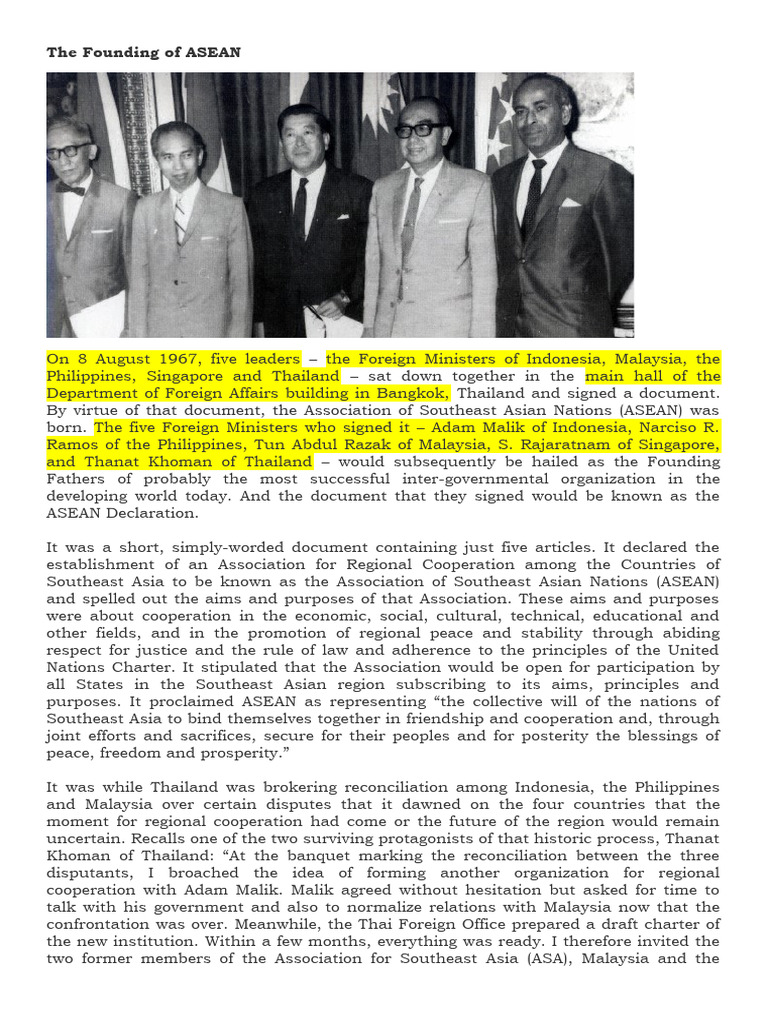 The Founding of ASEAN | PDF | Ratification | Southeast Asia