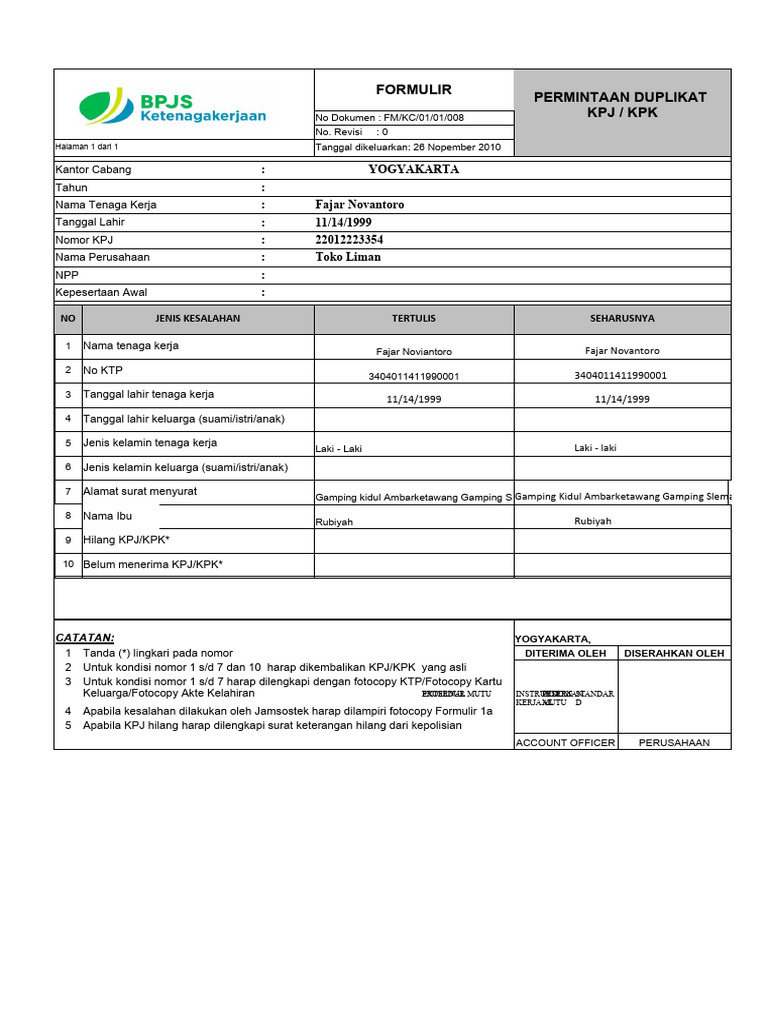 Form Koreksi Data | PDF