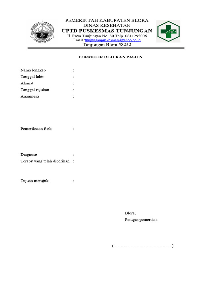Formulir Rujukan Pasien Puskesmas | PDF