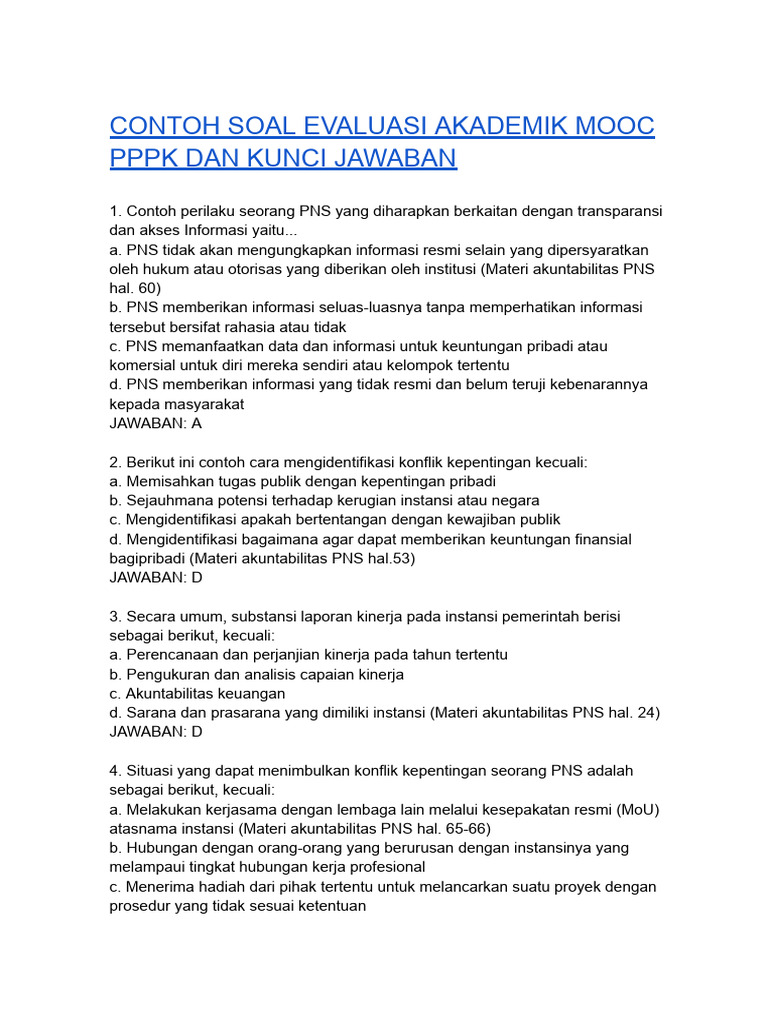 Contoh Soal Evaluasi Akademik Mooc PPPK Dan Kunci Jawaban - 2 | PDF