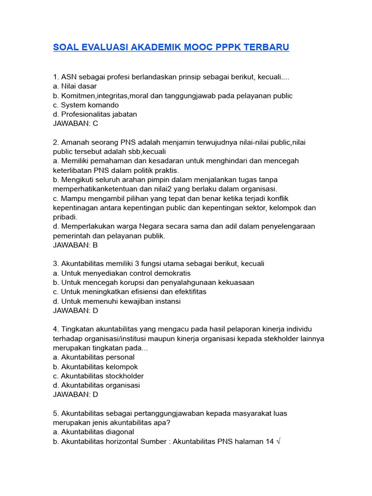 Soal Evaluasi Akademik MOOC PPPK | PDF