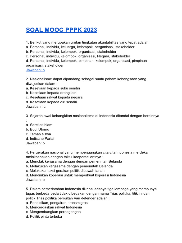 Soal MOOC PPPK 2023 dan Akuntabilitas | PDF | Karier & Perkembangan ...