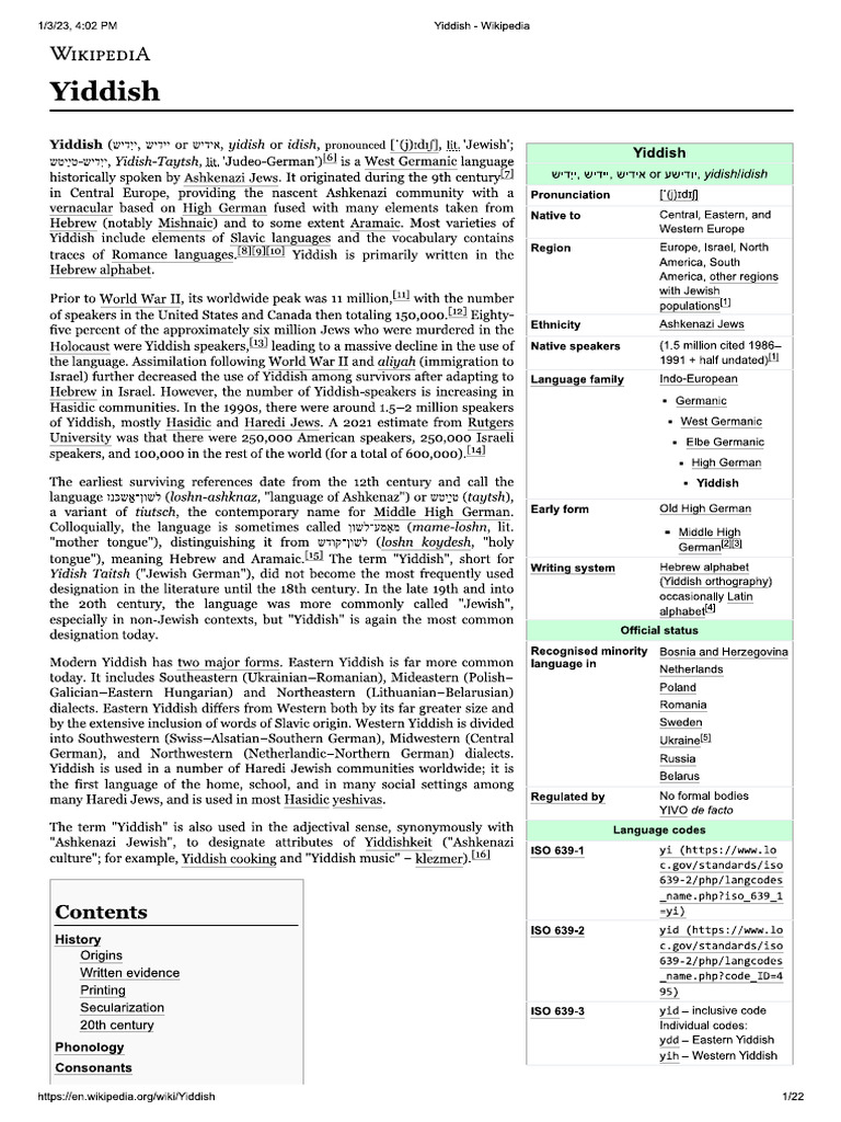 Yiddish - Wikipedia | PDF
