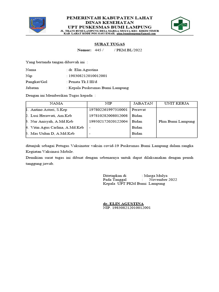 SURAT TUGAS Vaksinasi Mobile | PDF