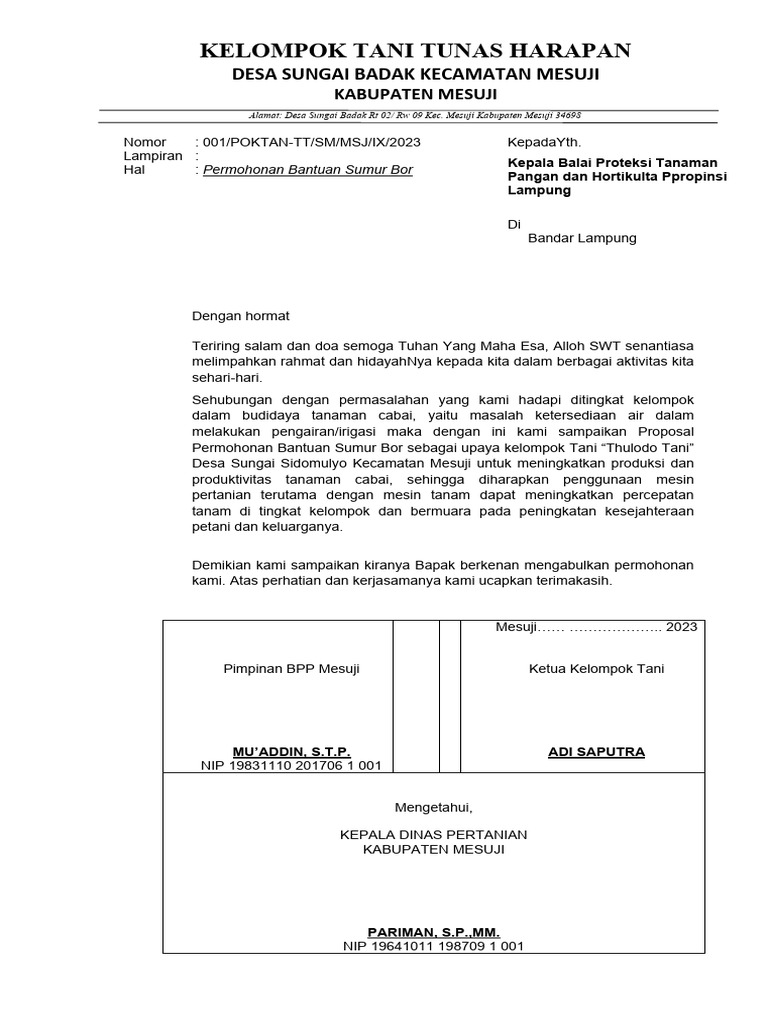 Surat Permohonan Alsintan | PDF