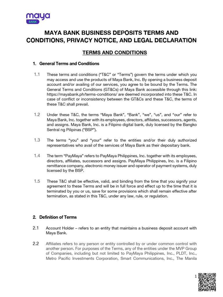 Service Agreement Form (Maya Business Deposit) | PDF | Banks | Fee