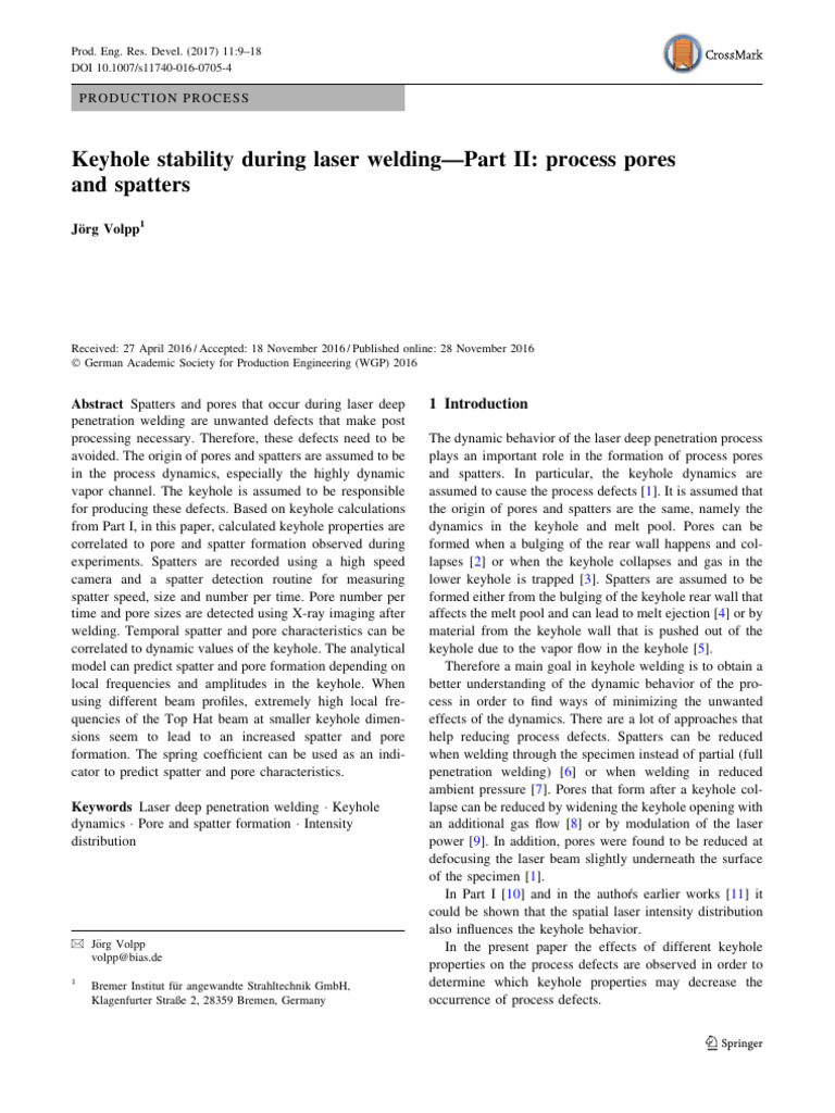 Keyhole Stability During Laser Welding Part 2 | PDF | Porosity | Laser