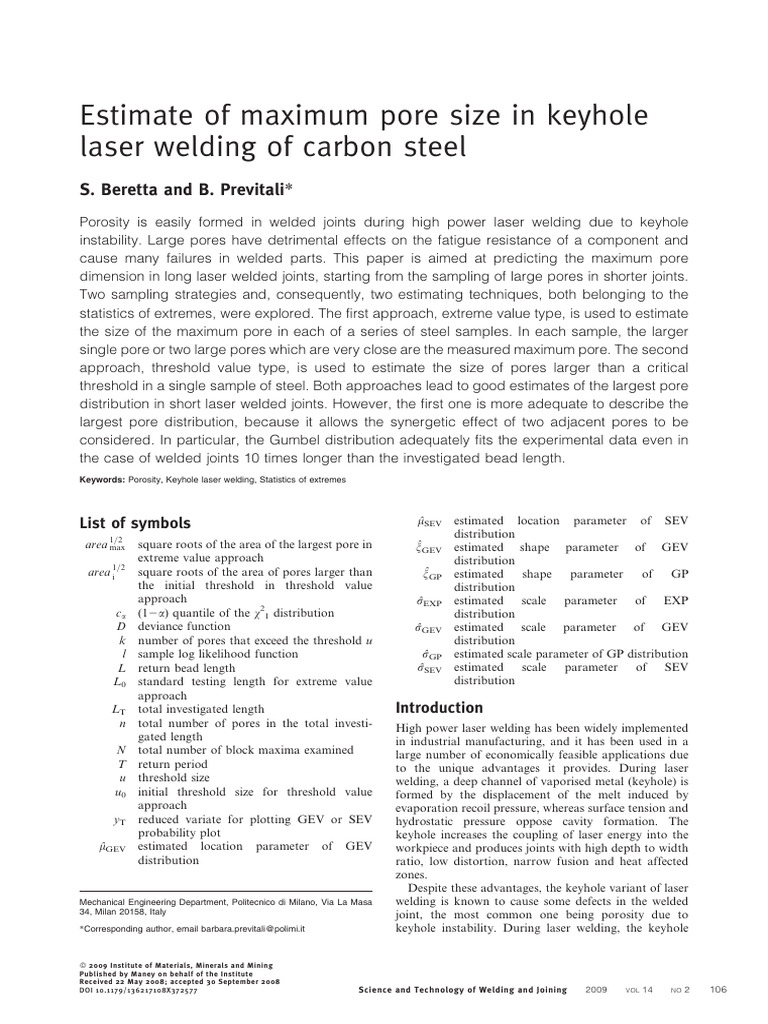 Estimate of Maximum Pore Size in Keyhole Laser Welding of Carbon Steel ...