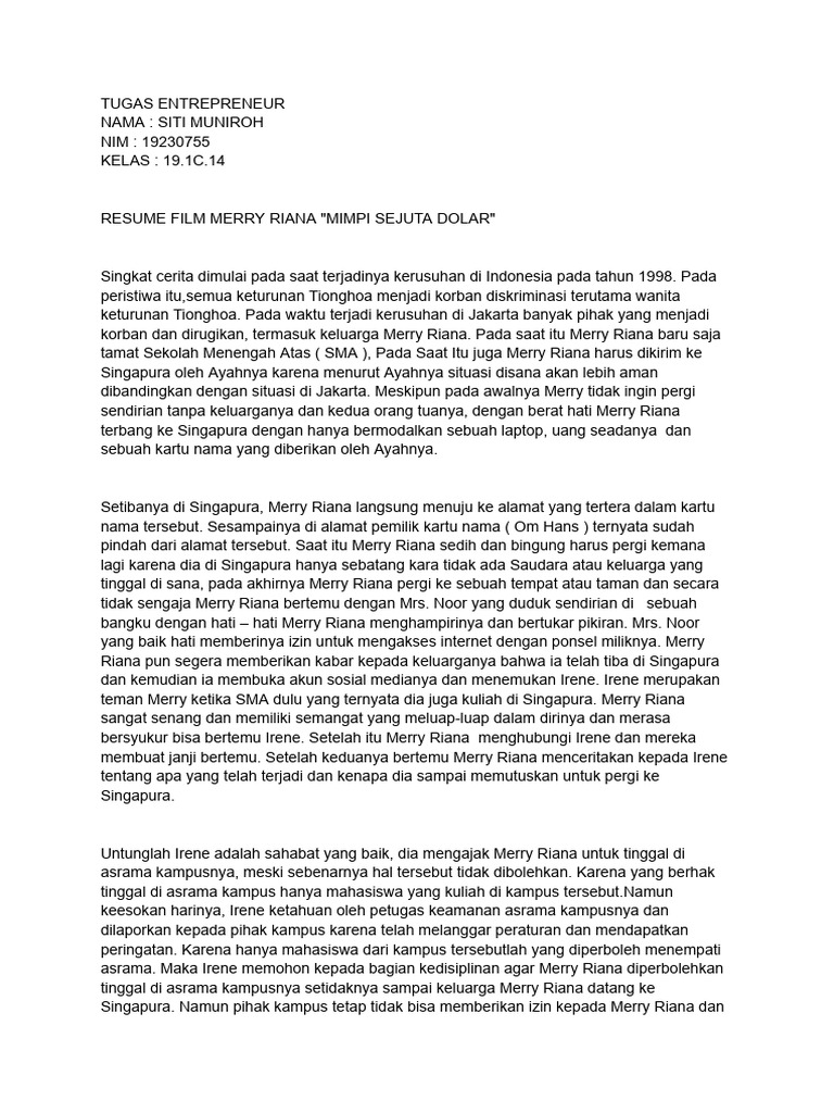 RESUME FILM MERRY RIANA - MIMPI SEJUTA DOLAR - Siti Muniroh | PDF