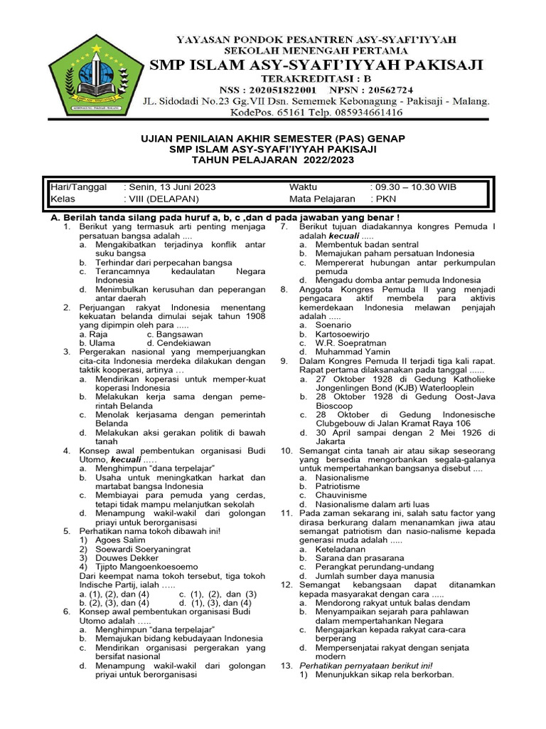 Soal PAS-PAT Genap PKN Kelas 8 | PDF | Politik