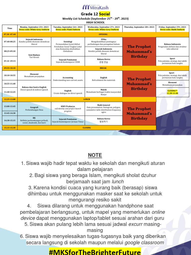 Grade 12 Ips Weekly Schedule (September 25th - 29th. 2023) | PDF