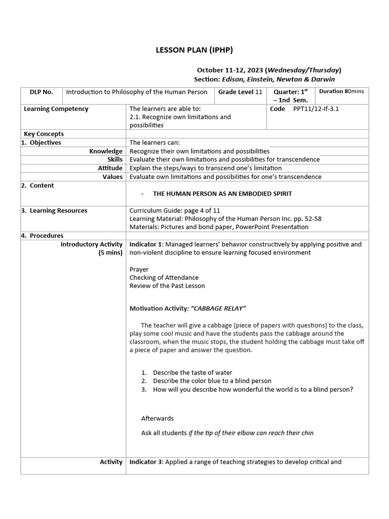 Philosophy Lesson Plan: Limitations & Transcendence | PDF | Science ...