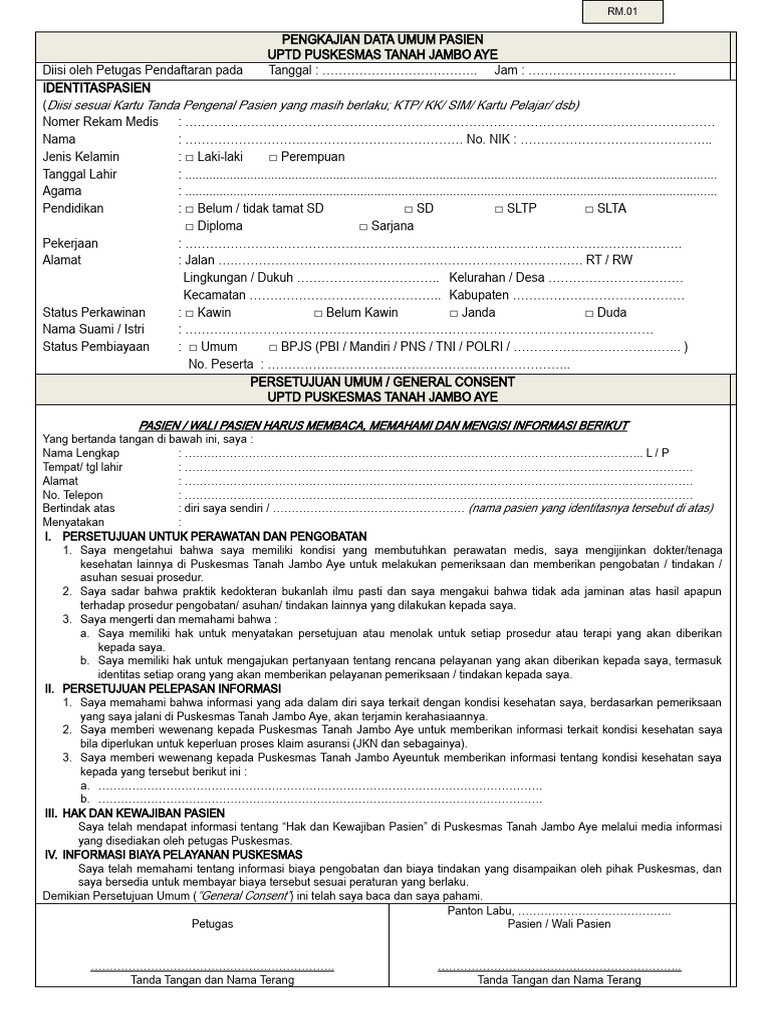 Form Pengkajian Data Umum Pasien (Pendaftaran) | PDF