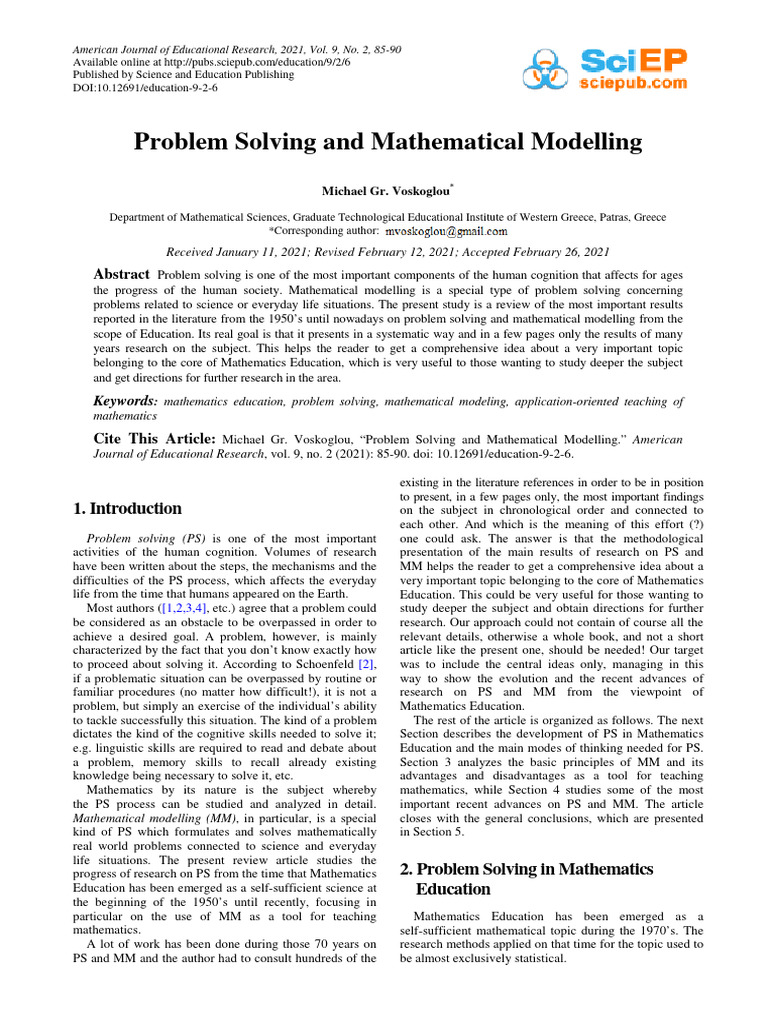 Problem Solving and Mathematical Modelling | PDF Problem Solving and Mathematical Modelling | PDF