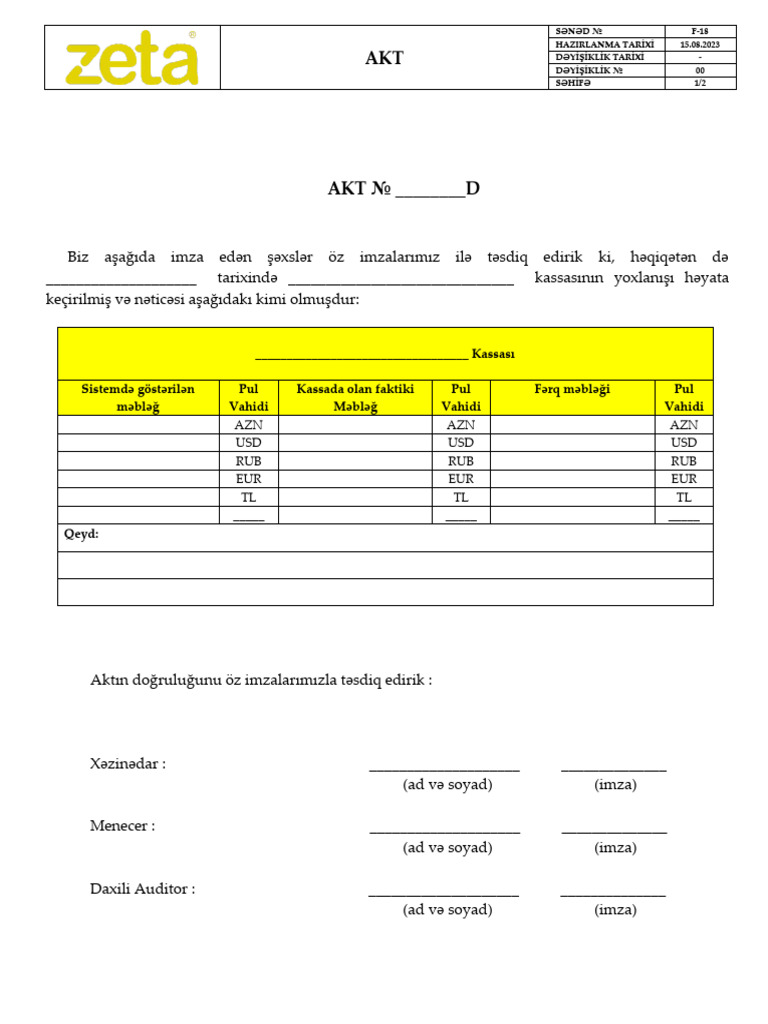 Akt kassa sayımı | PDF