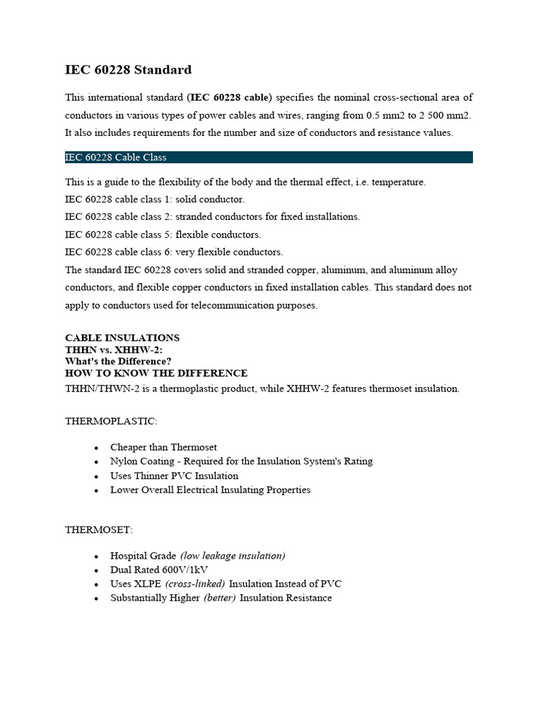 IEC 60228 Cable Standards Guide | PDF | Insulator (Electricity ...