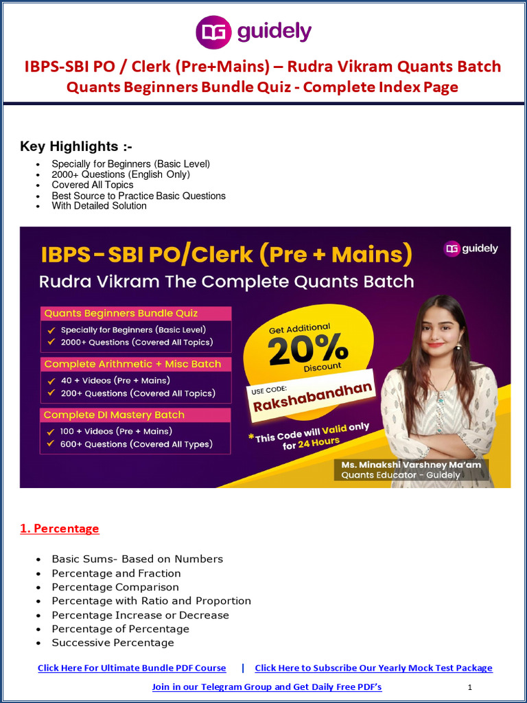 Quants Beginners Bundle Quiz - Complete Index Page: IBPS-SBI PO / Clerk ...