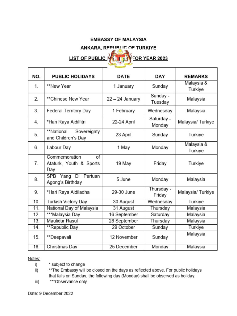 Jadual Cuti Umum | PDF | Malaysia | Public Holiday
