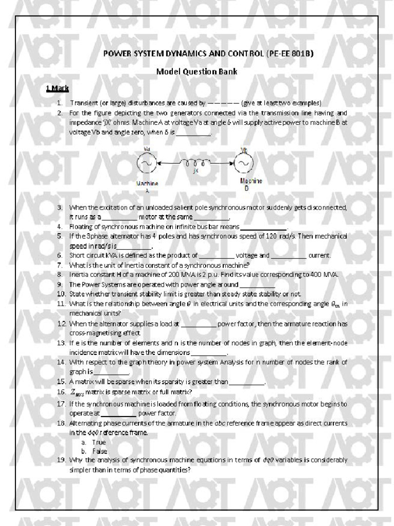 Power System Dynamics and Control QB | PDF