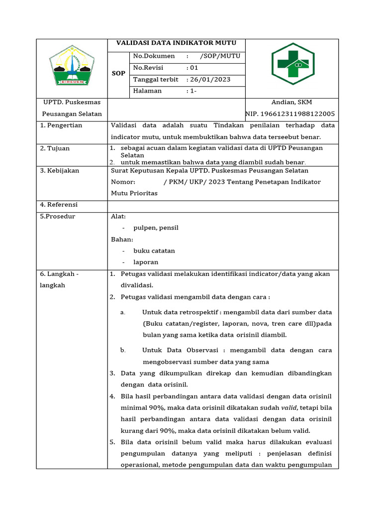 Validasi Data Indikator Mutu Puskesmas | PDF