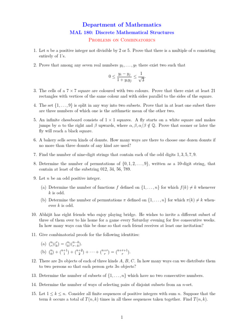 Discrete Math - Problems On Combinatorics | PDF Discrete Math - Problems On Combinatorics | PDF