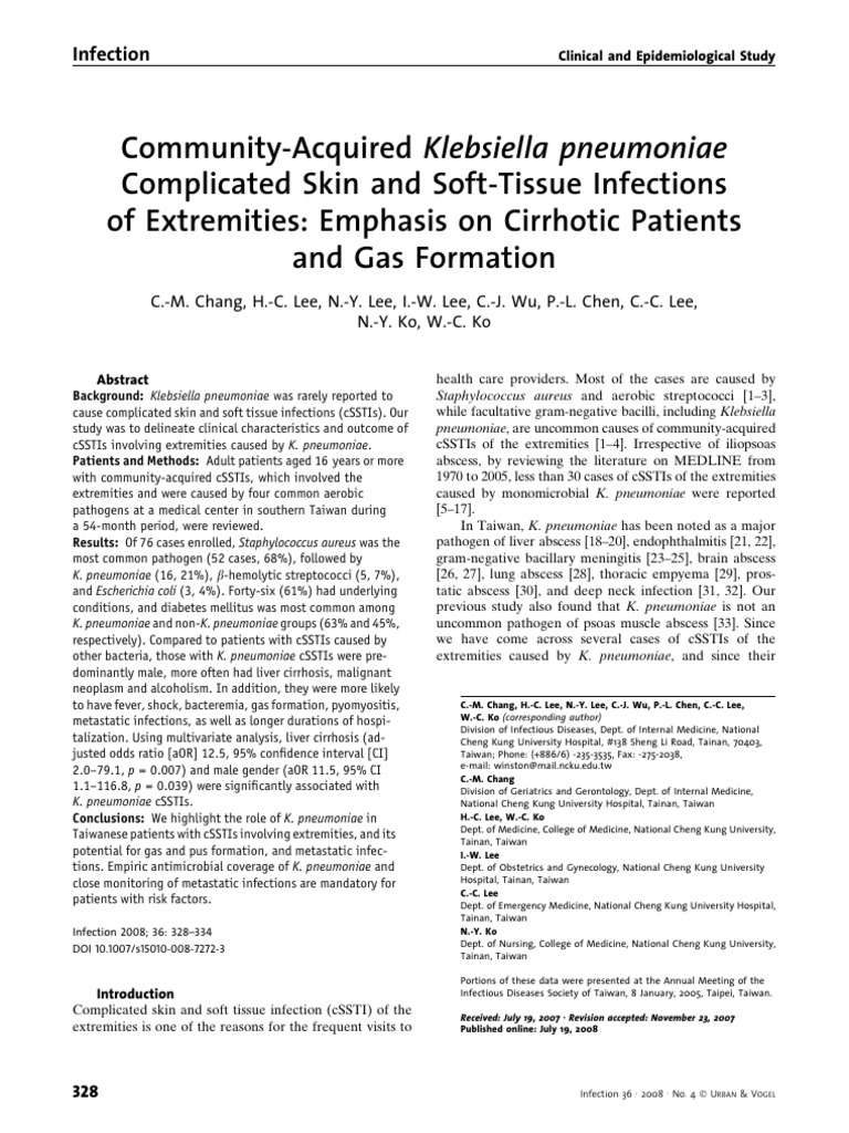 Community-Acquired Klebsiella Pneumoniae Complicated Skin and Soft ... Community-Acquired Klebsiella Pneumoniae Complicated Skin and Soft ...