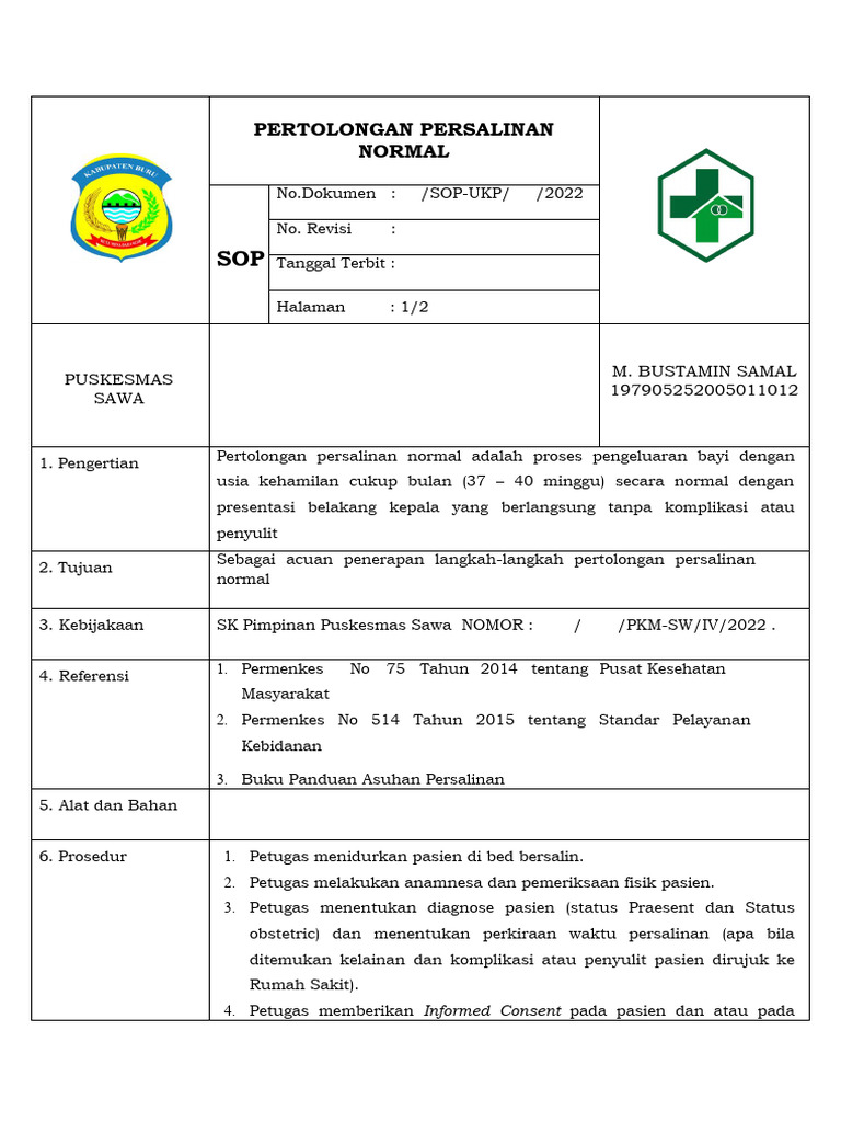 Sop Persalinan Normal | PDF