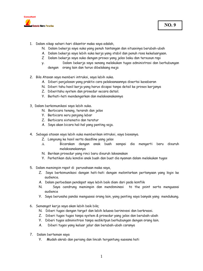 Soal Test Karakter OK JG' | PDF