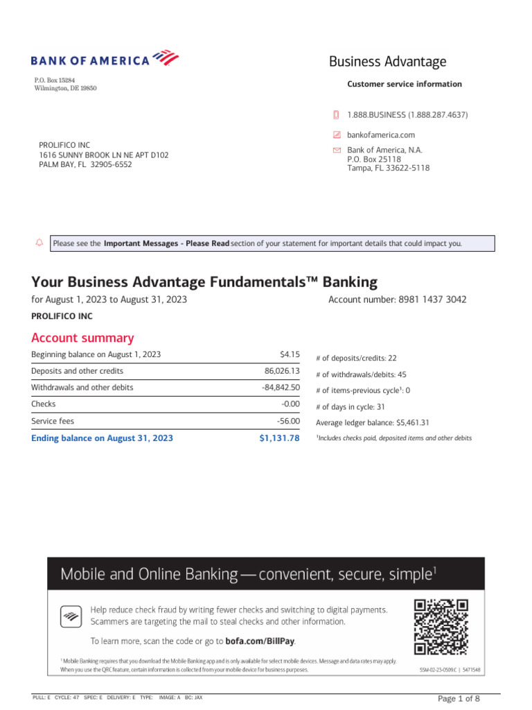 Your Business Advantage Fundamentals™ Banking: Account Summary | PDF | Overdraft | Fee