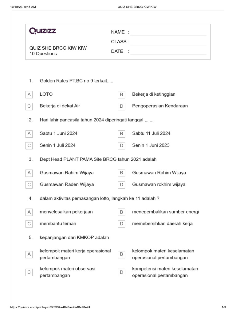 Quiz She BRCG Kiw Kiw | PDF