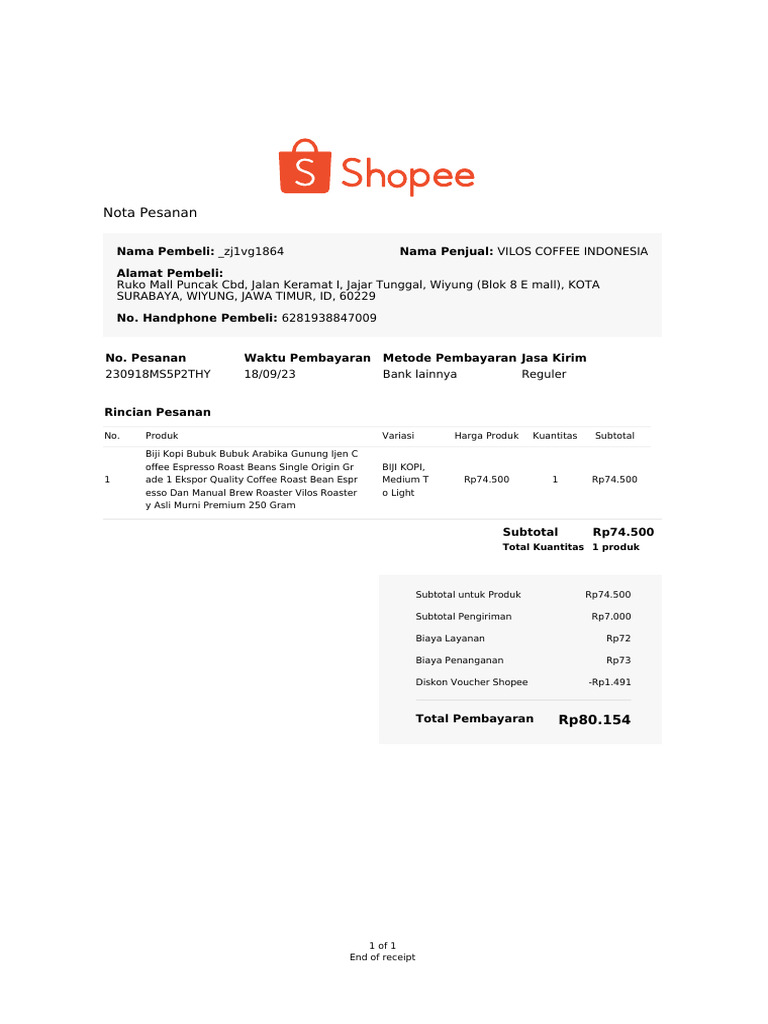 Invoice belanja online ( September ) | PDF
