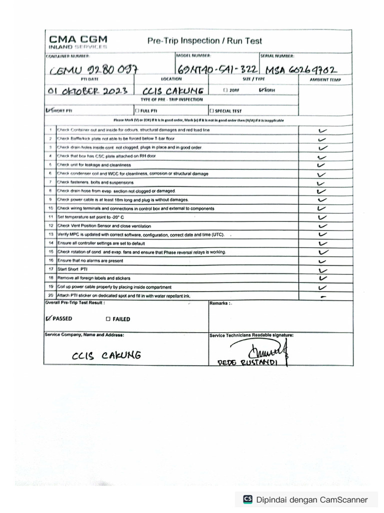 PTI REPORT CGMU9280097 | PDF