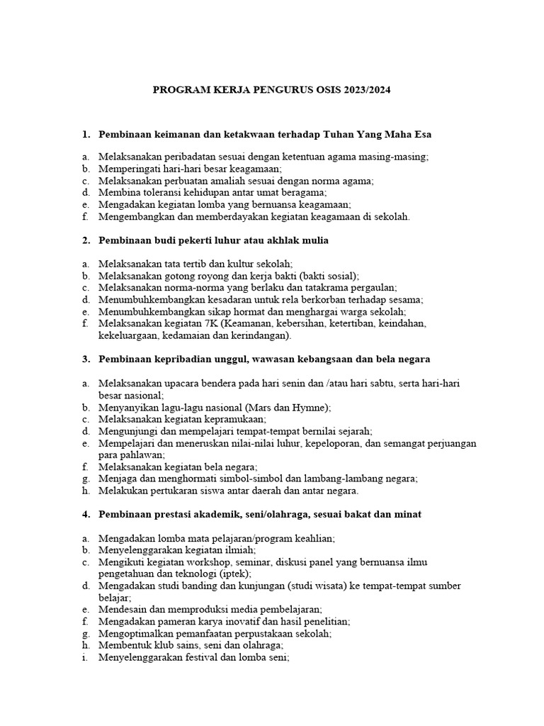 Program Kerja Pengurus Osis 2023 | PDF