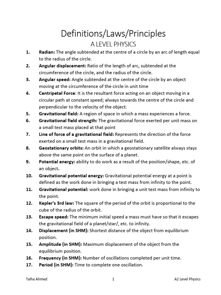A2 Physics Definitions | PDF
