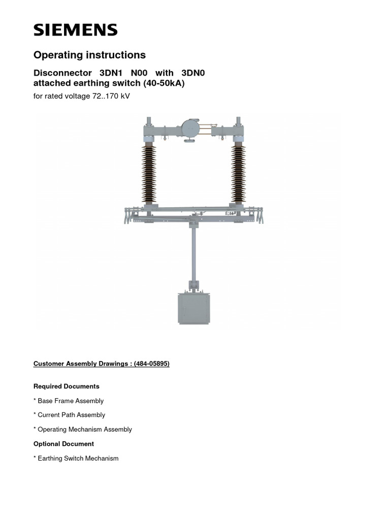Operating Instructions: Disconnector 3DN1 N00 With 3DN0 Attached Earthing Switch (40-50ka) | PDF ...