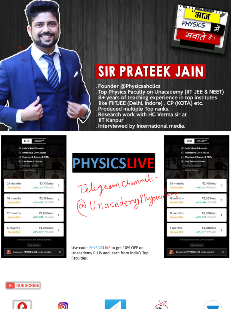 Answer Key & Solution Physics Paper1 JEE Adv 2021 by Prateek Jain | PDF ...