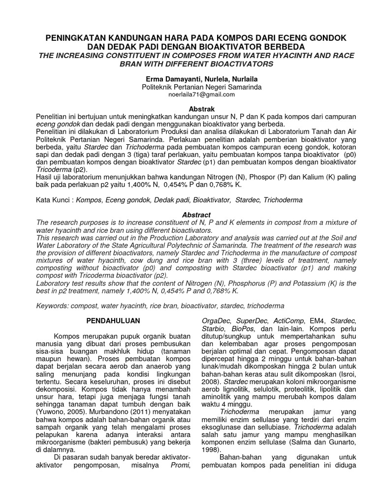 Kompos Eceng Gondok & Dedak Padi dengan Bioaktivator | PDF | Kesehatan ...