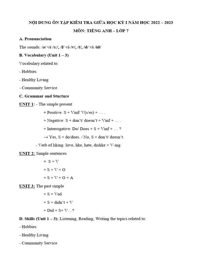 On Tap Giua Hki Anh 7 (Answer Key) | PDF | Language Arts & Discipline