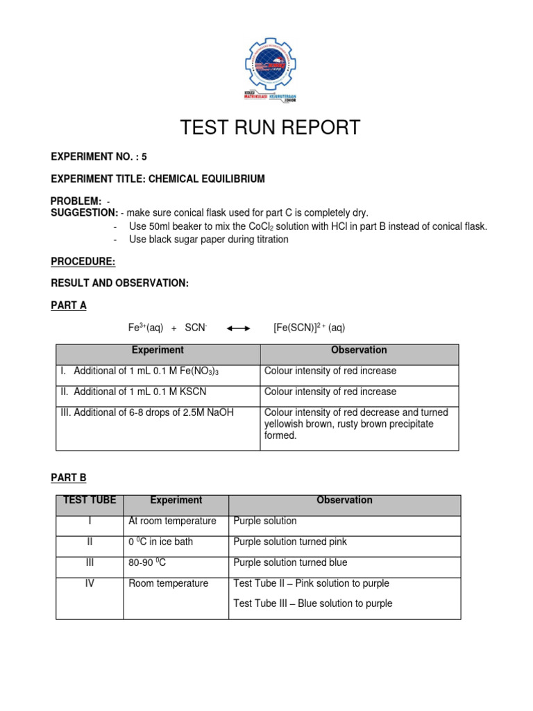 TEST RUN REPORT EXP 5 23_24 | PDF | Titration | Chemistry