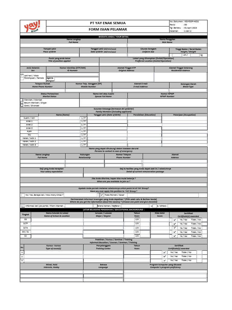 Form - Isian - Pelamar - Edit | PDF