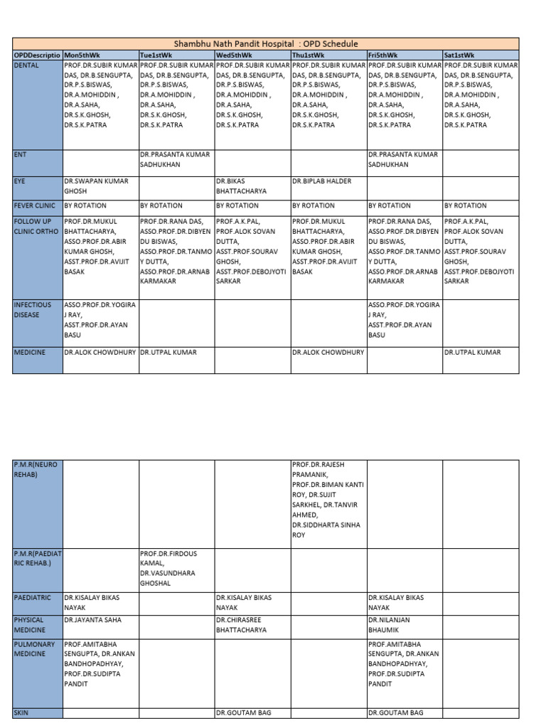 Snp Opd Schedule Pdf