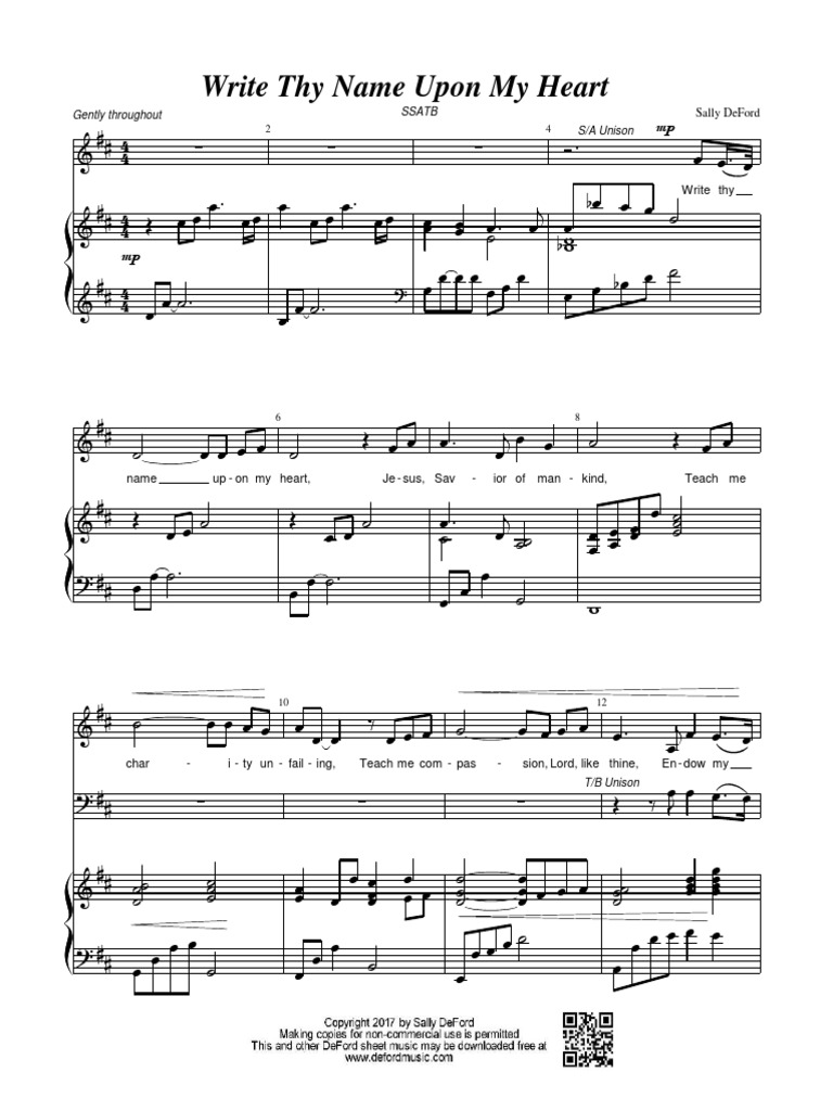 Write Thy Name Upon My Heart Lyrics | PDF